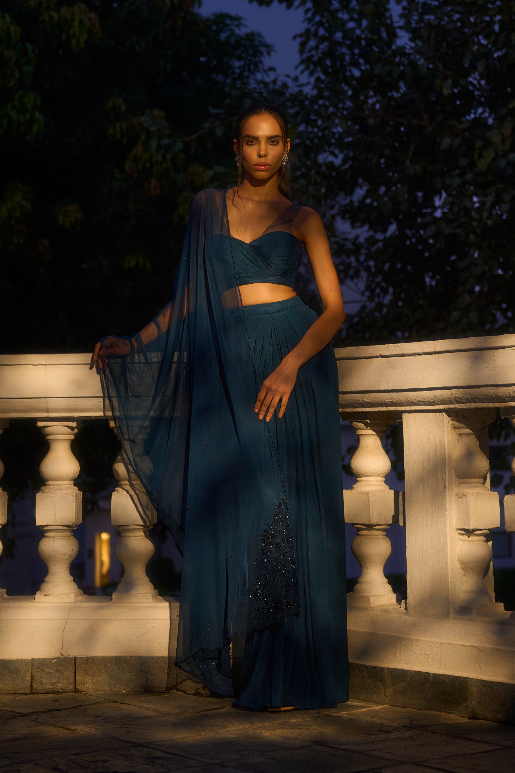 Shop Miranda Lehenga Set in Teal Draped Style | Parshya